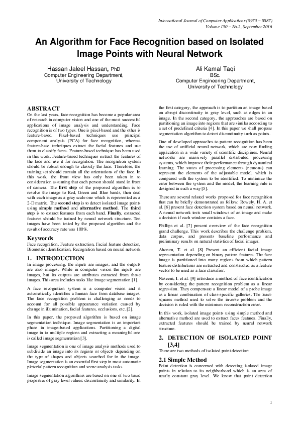 (PDF) An Algorithm for Face Recognition based on Isolated Image Points ...