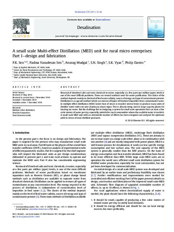 (PDF) A small scale Multi-effect Distillation (MED) unit for rural ...