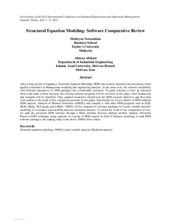 (PDF) Structural Equation Modeling: Software Comparative Review