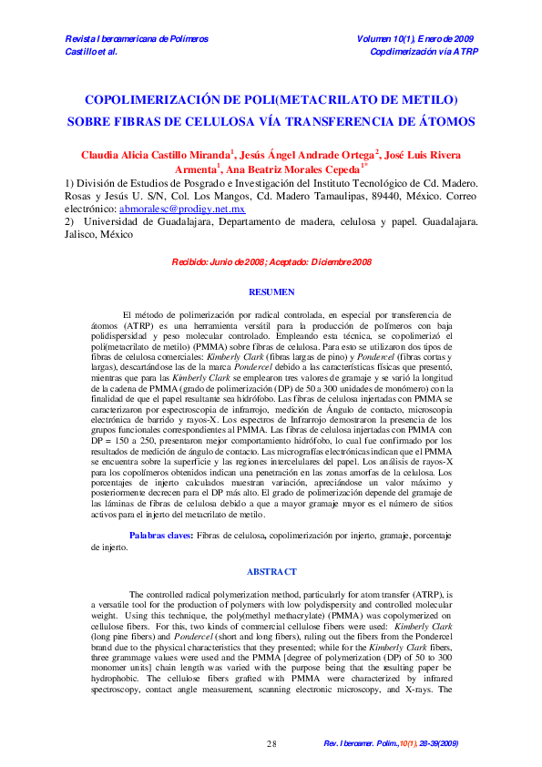 (PDF) Copolimerización De Poli (Metacrilato De Metilo) Sobre Fibras De ...