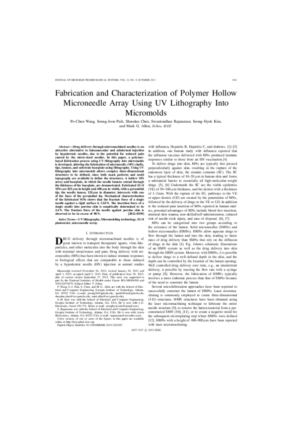 (PDF) Fabrication and Characterization of Polymer Hollow Microneedle ...
