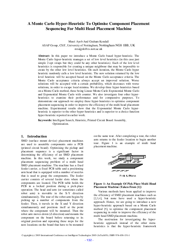 Pdf A Monte Carlo Hyper Heuristic To Optimise Component Placement Sequencing For Multi Head