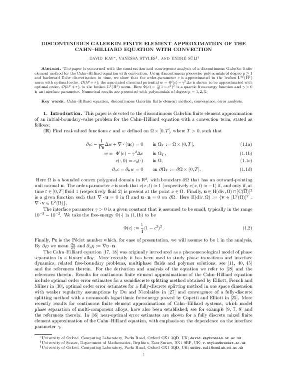(PDF) Discontinuous Galerkin finite element approximation of the Cahn–Hilliard equation with ...