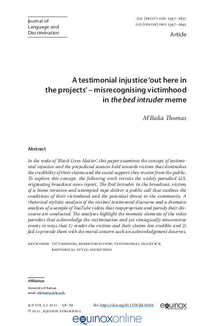 (PDF) A testimonial injustice 'out here in the projects ...