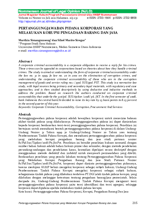 (PDF) Pertanggungjawaban Pidana Korporasi Yang Melakukan Korupsi Pengadaan Barang Dan Jasa
