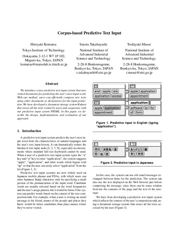 (PDF) Corpus-based predictive text input
