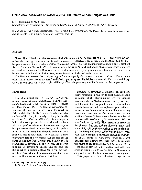 (PDF) Oviposition behaviour of Dacus tryoni: The effects of some sugars ...