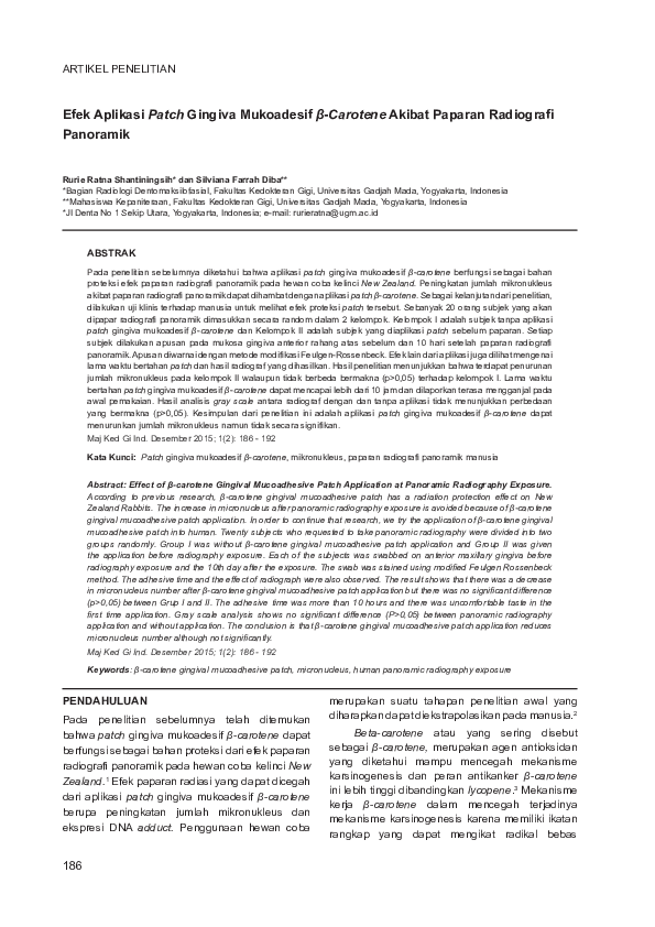 (PDF) Efek Aplikasi Patch Gingiva Mukoadesif β-Carotene Akibat Paparan ...