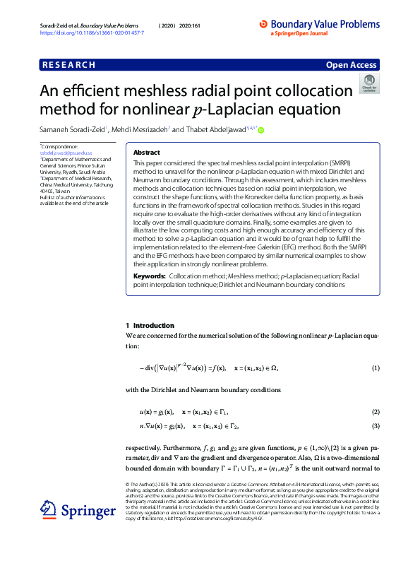 Pdf An Efficient Meshless Radial Point Collocation Method For Nonlinear P Laplacian Equation
