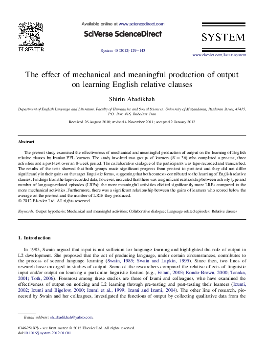 (PDF) The effect of mechanical and meaningful production of output on ...