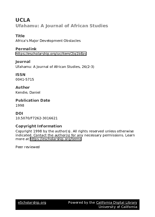 (PDF) Africa's Major Development Obstacles