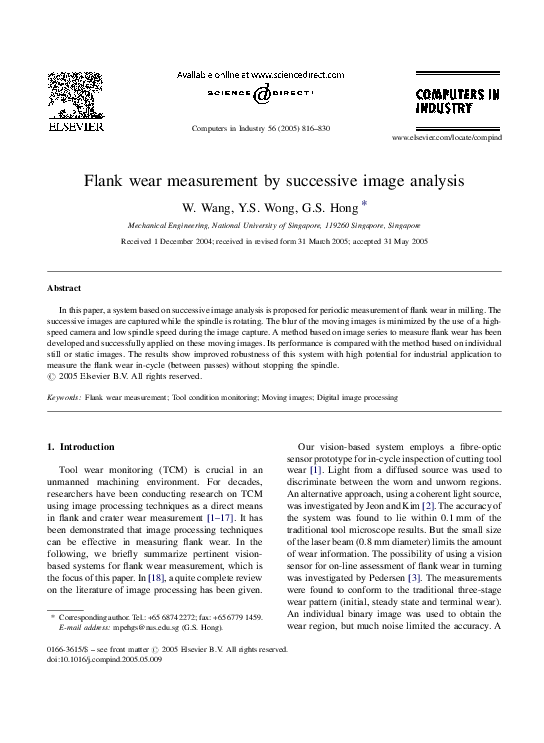 (PDF) Flank wear measurement by successive image analysis