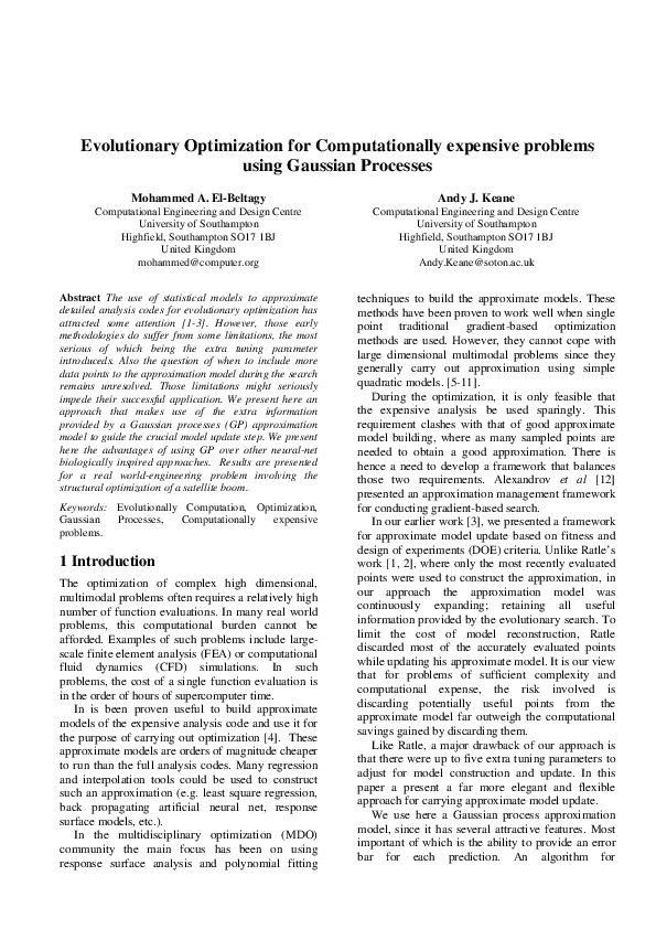 (PDF) Evolutionary Optimization for Computationally expensive problems using Gaussian Processes