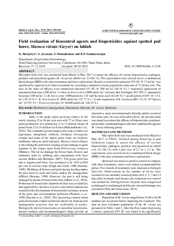 (PDF) Field evaluation of biocontrol agents and biopesticides against ...