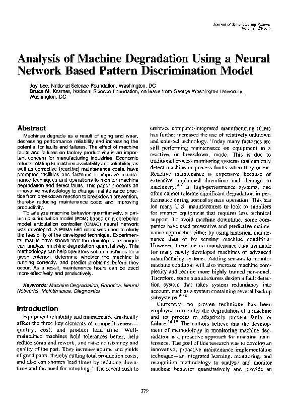 (PDF) Analysis of machine degradation using a neural network based ...