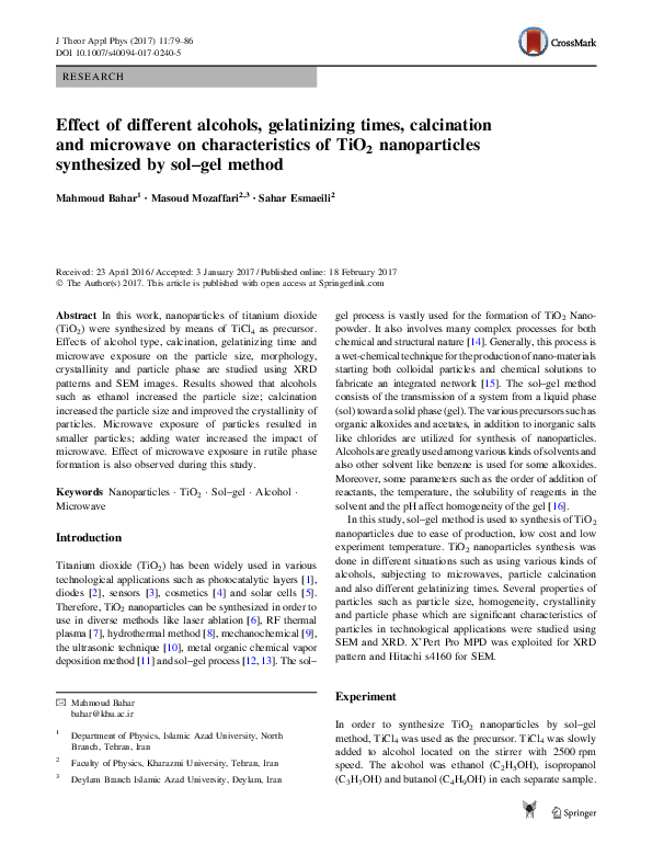 (PDF) Effect of different alcohols, gelatinizing times, calcination and ...