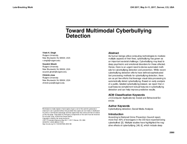 (PDF) Toward Multimodal Cyberbullying Detection
