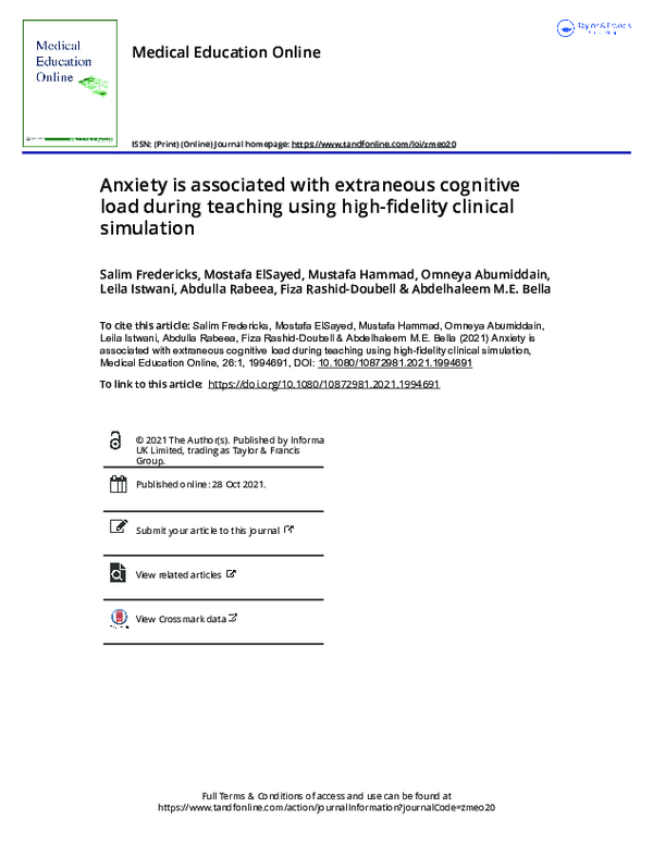(PDF) Anxiety is associated with extraneous cognitive load during teaching using high-fidelity ...