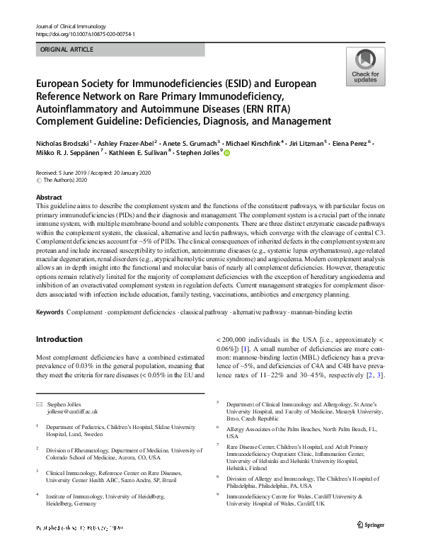 (PDF) European Society for Immunodeficiencies (ESID) and European ...