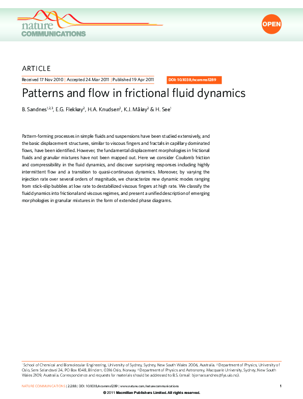 (PDF) Frictional Fluid Dynamics: Patterns, Flow, and Phase Diagram