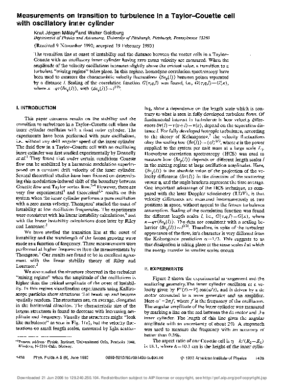 (PDF) Measurements on transition to turbulence in a Taylor–Couette cell ...