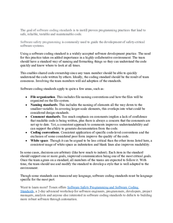 (DOC) Software Coding Standards: An Essential Software Development Practice