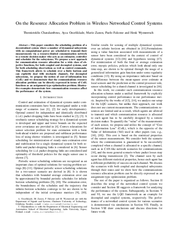 Pdf On The Resource Allocation Problem In Wireless Networked Control Systems