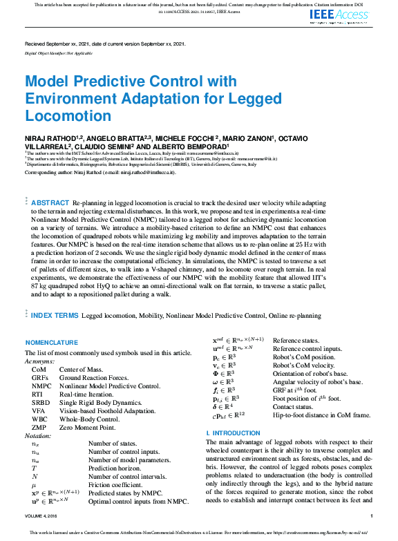 (PDF) Model Predictive Control with Environment Adaptation for Legged Locomotion