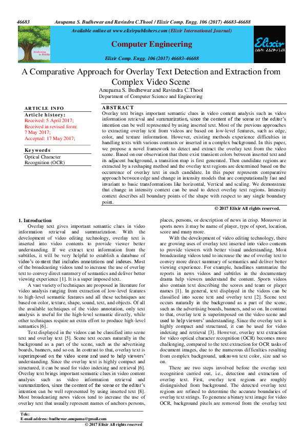 (PDF) A Comparative Approach for Overlay Text Detection and Extraction ...