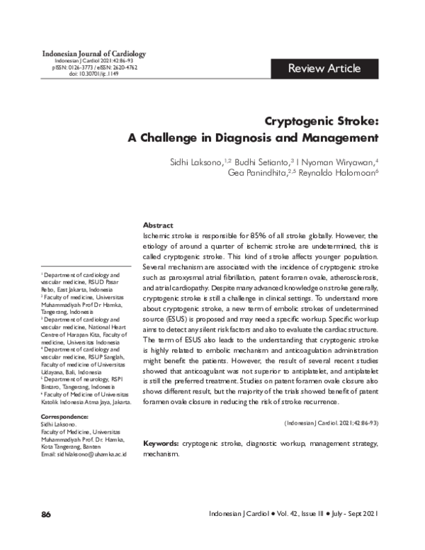 (PDF) Cryptogenic Stroke: A Challenge in Diagnosis and Management