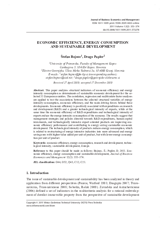 (PDF) Economic Efficiency, Energy Consumption and Sustainable Development