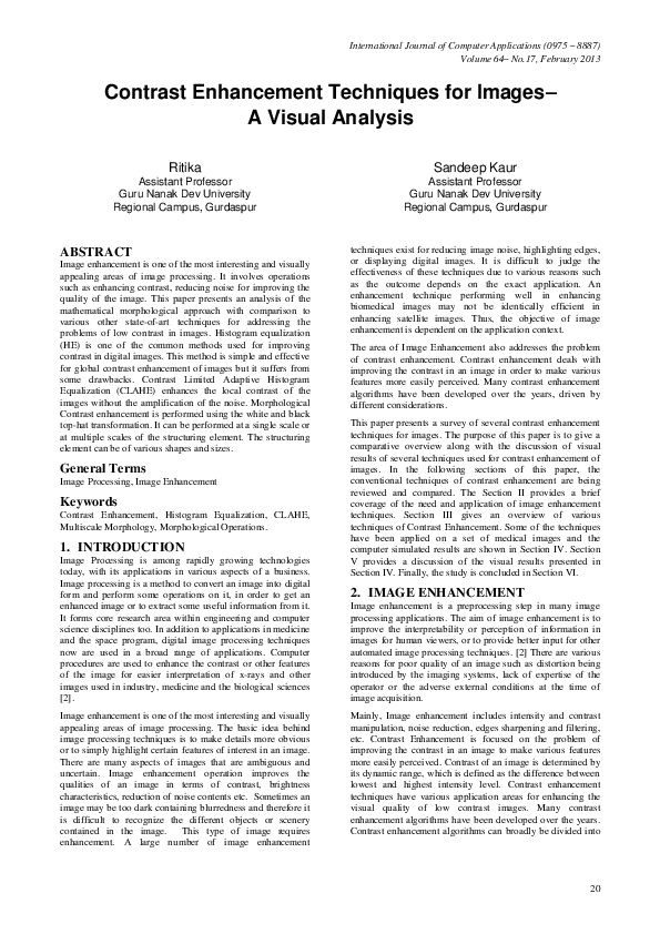(PDF) Contrast Enhancement Techniques for Images - A Visual Analysis