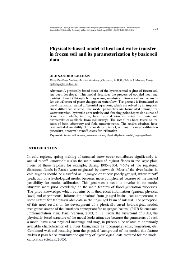 (PDF) Physically-based model of heat and water transfer in frozen soil ...