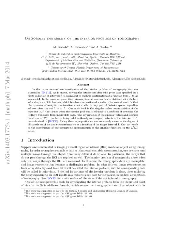 (PDF) On Sobolev instability of the interior problem of tomography