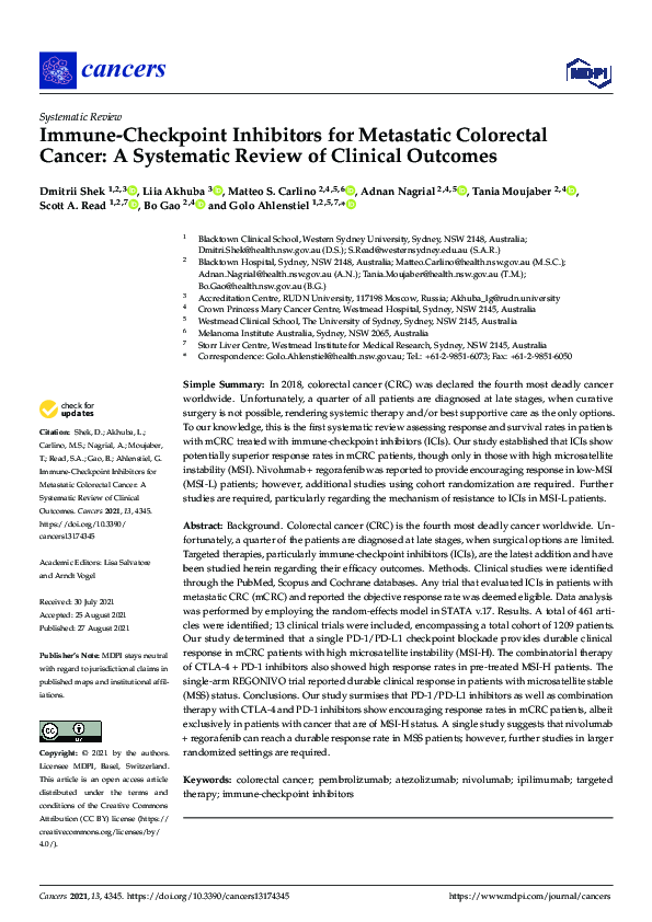 (PDF) Immune-Checkpoint Inhibitors for Metastatic Colorectal Cancer: A ...