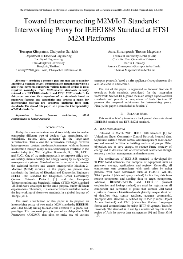 (PDF) Toward interconnecting M2M/IoT Standards: interworking proxy for IEEE1888 standard at ETSI ...