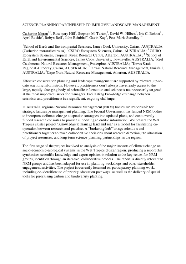 (PDF) Science-planning partnership to improve landscape management