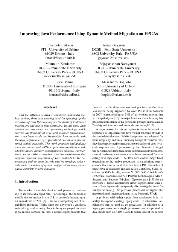 Pdf Improving Java Performance Using Dynamic Method Migration On Fpgas 