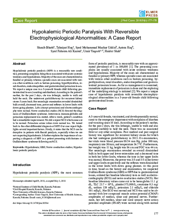 (PDF) Hypokalemic Periodic Paralysis With Reversible ...