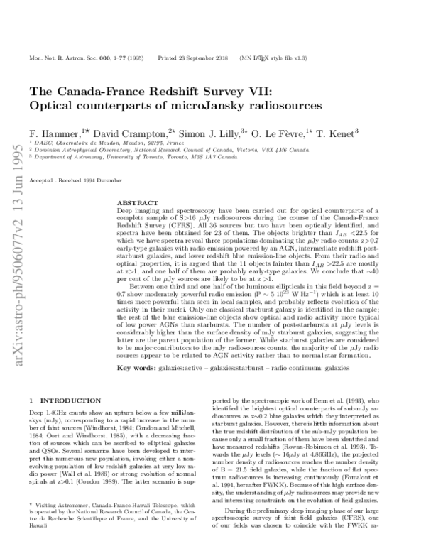 (PDF) The Canada-France Redshift Survey VII: Optical counterparts of microJansky radiosources
