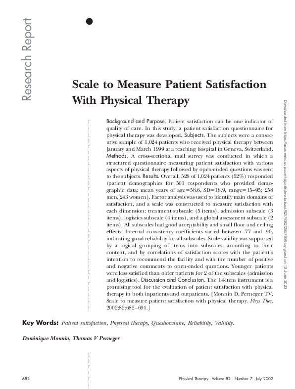 (PDF) Scale to measure patient satisfaction with physical therapy