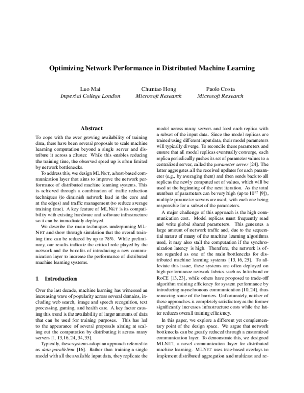 (PDF) Optimizing Network Performance in Distributed Machine Learning