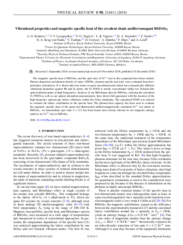 (PDF) Vibrational properties and magnetic specific heat of the covalent chain antiferromagnet ...