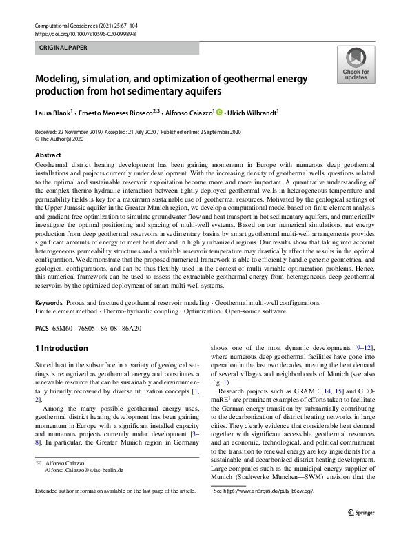 (PDF) Modeling, simulation, and optimization of geothermal energy production from hot ...