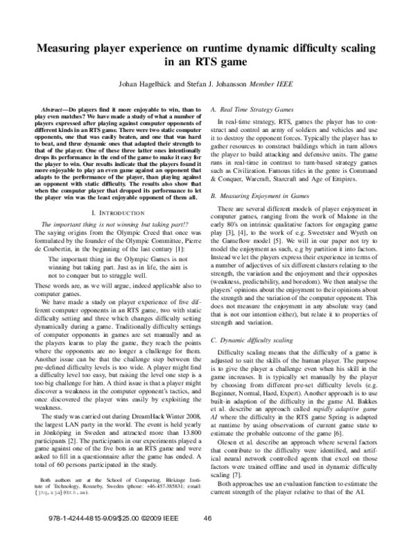 (PDF) Measuring player experience on runtime dynamic difficulty scaling in an RTS game