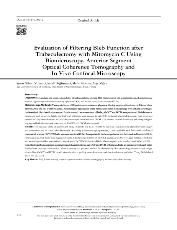 Pdf Evaluation Of Filtering Bleb Function After Trabeculectomy With Mitomycin C Using