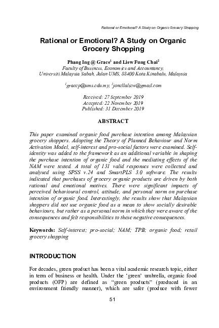(PDF) Rational or Emotional? A Study on Organic Grocery Shopping