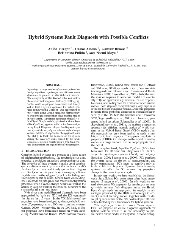 (PDF) Hybrid Systems Fault Diagnosis with Possible Conflicts