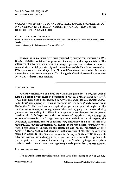 (PDF) Variations In Structural and Electrical Properties of Magnetron-Sputtered Indium Tin Oxide ...