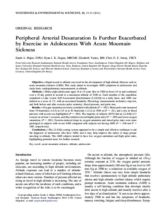 (PDF) Peripheral Arterial Desaturation Is Further Exacerbated by ...